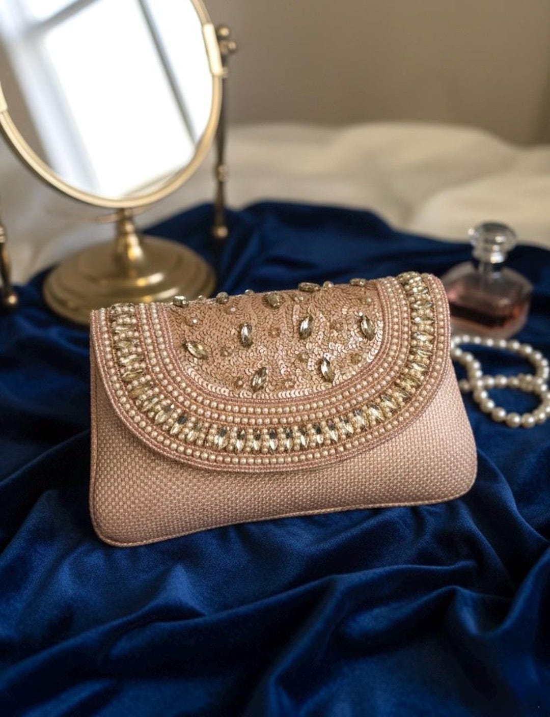 Light Pink Evening Clutch Purse With Minimalist Gemstone Design for ...