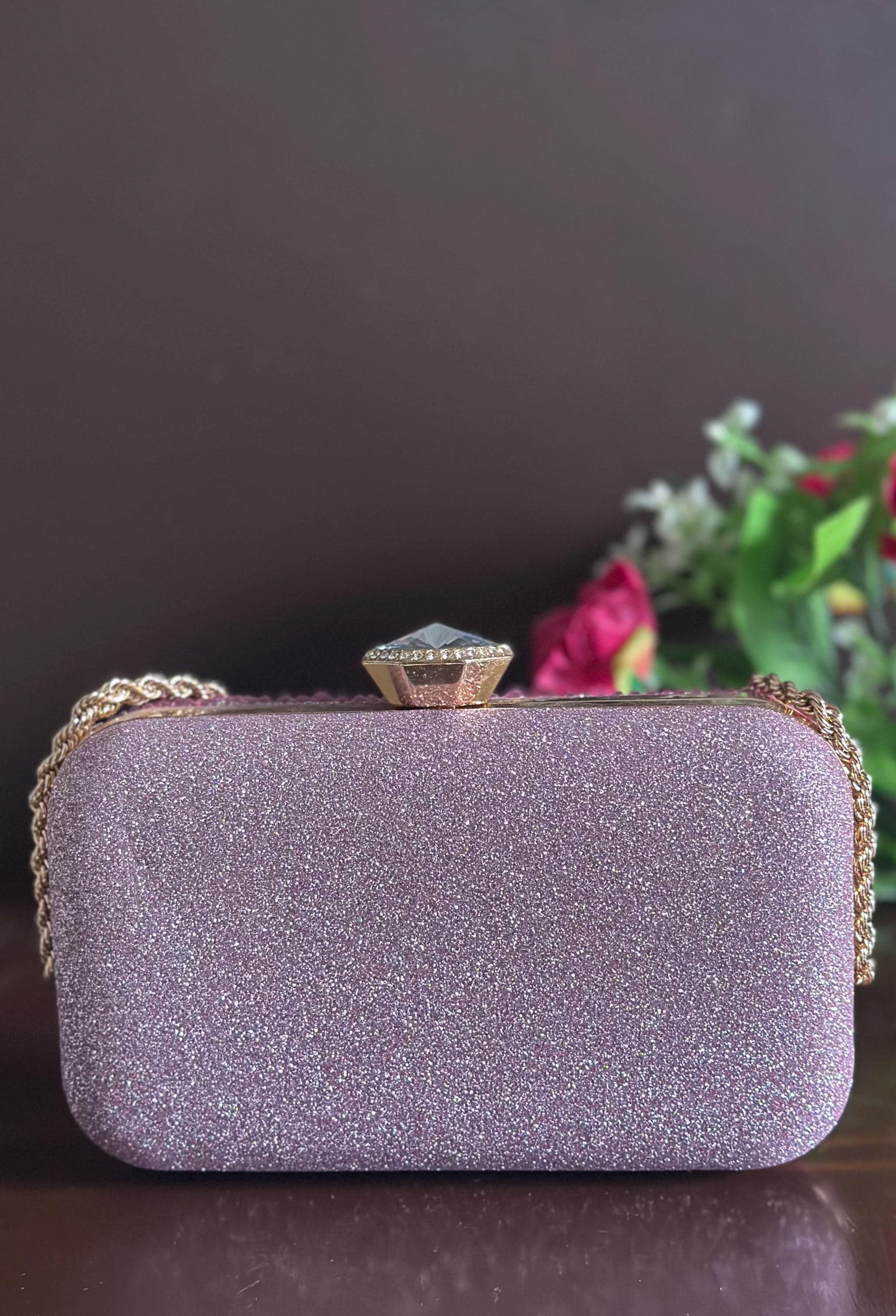 Rhinestone Peach Clutch Purse With Textured Design, Rose Gold Accents ...