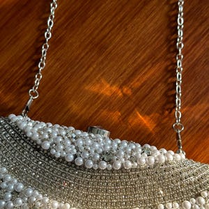 SHAE Victorian White Pearl Clutch Purse With Copper Work and Gold Metal ...