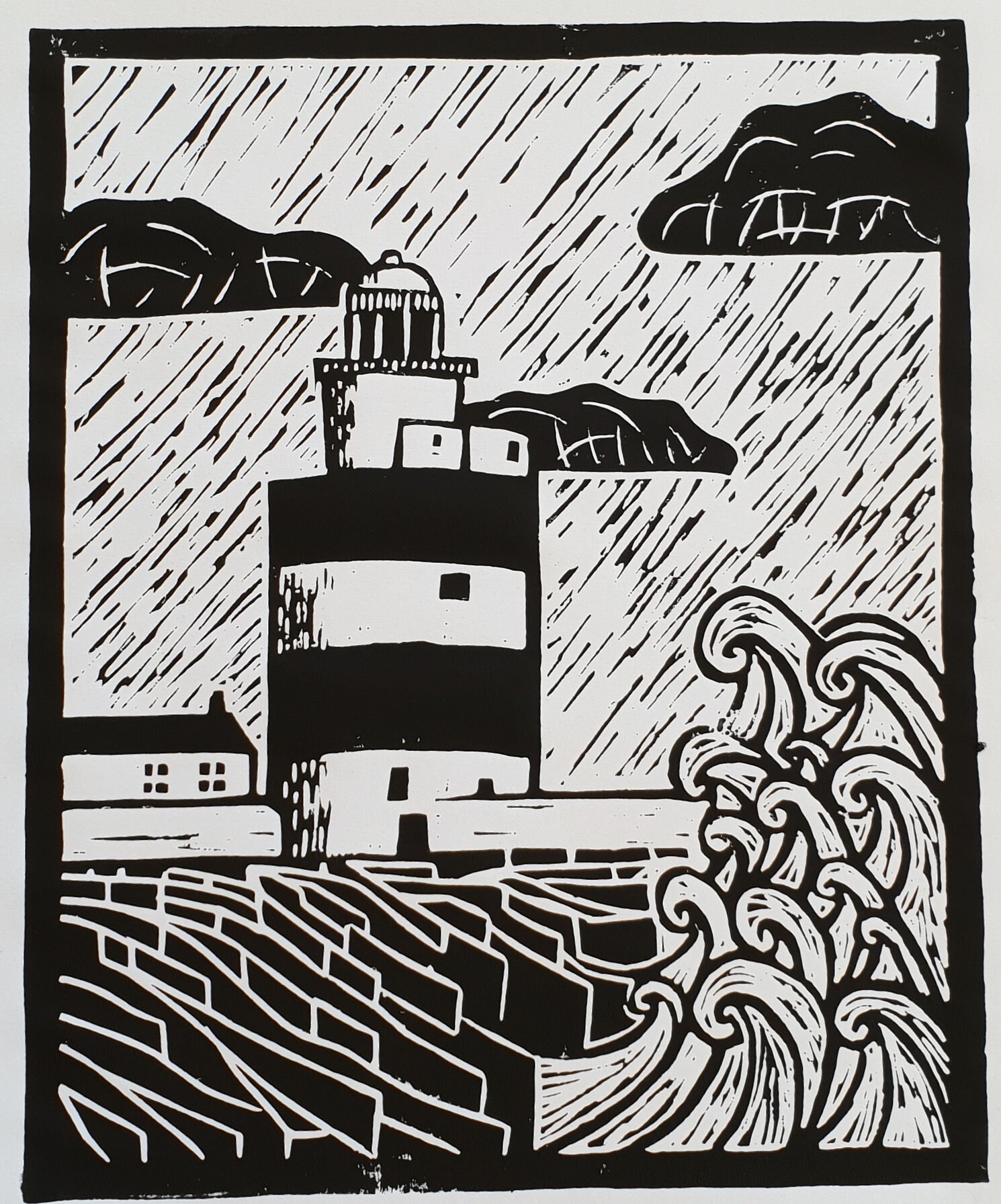 Lighthouse Lino Original Print - Etsy