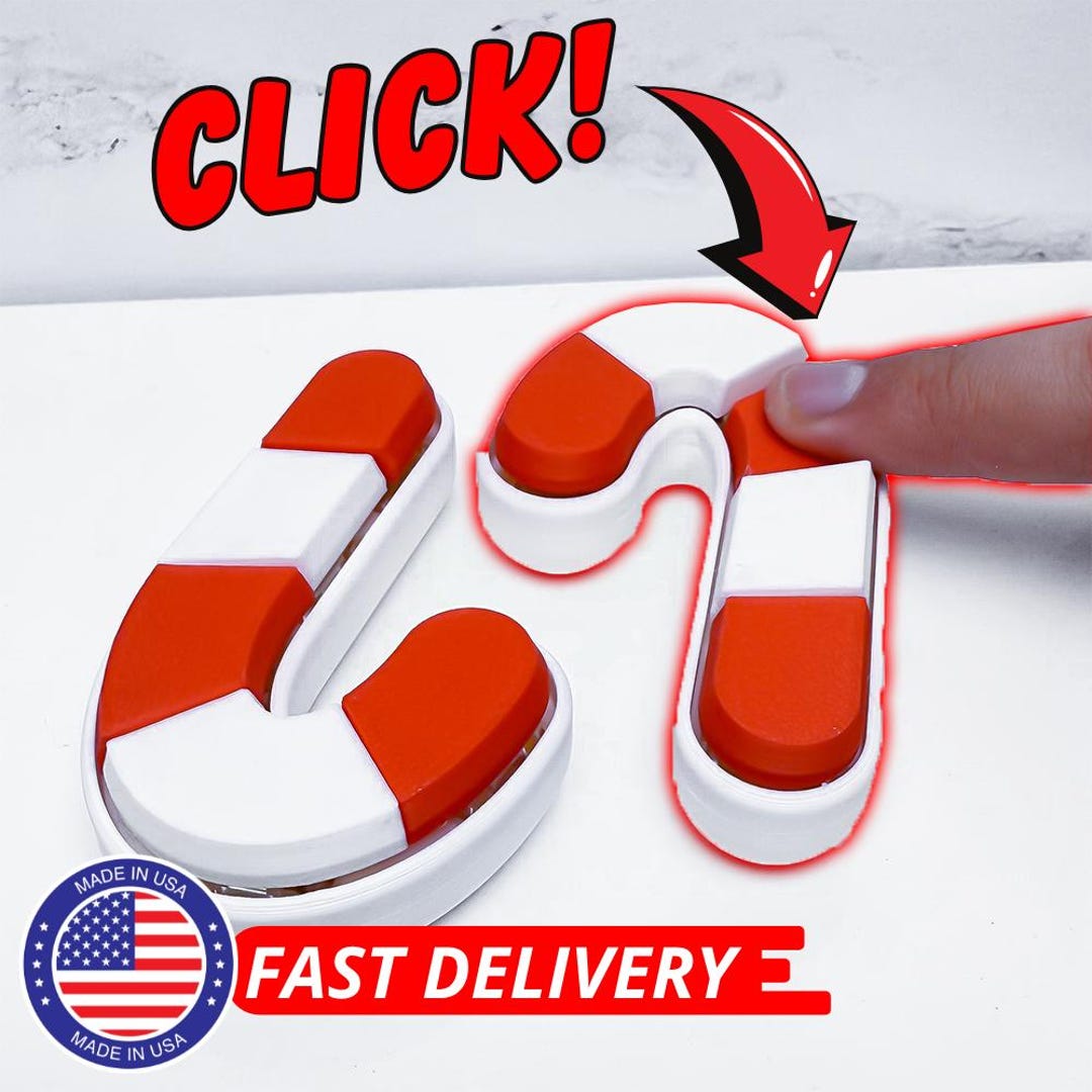 Kids Fidget Sensory Clicker Candy Cane Festive Christmas 3D Printed Toy ...