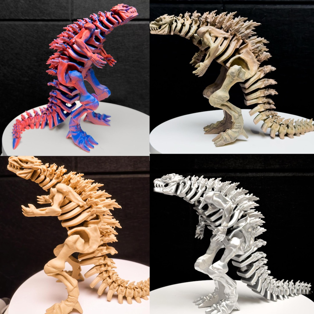 Fully Articulated Skeletonized Godzilla Figure Bone, Fossil, Chrome, 3D ...