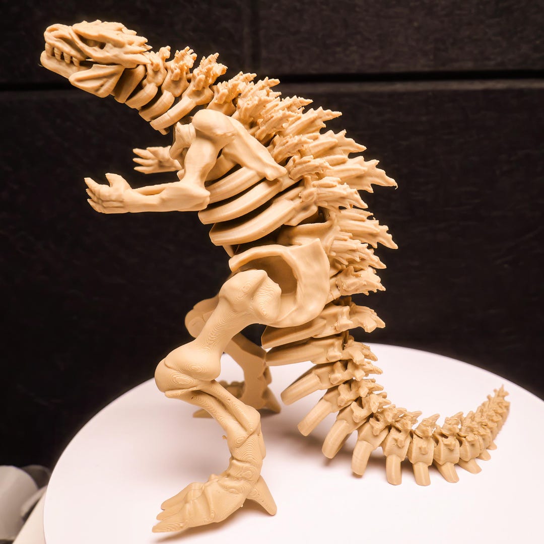 Fully Articulated Skeletonized Godzilla Figure Bone, Fossil, Chrome, 3D ...