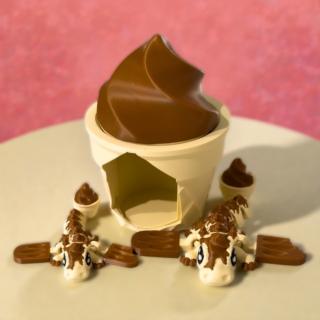 Chocolate Ice Cream Dragon Set – 3D Printed Articulated Fidget Toy ...