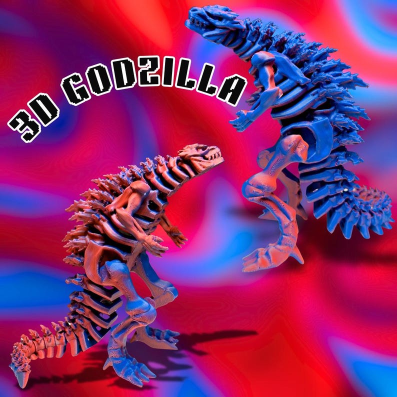 Fully Articulated Skeletonized Godzilla 3D Effect Red & Blue Figure ...