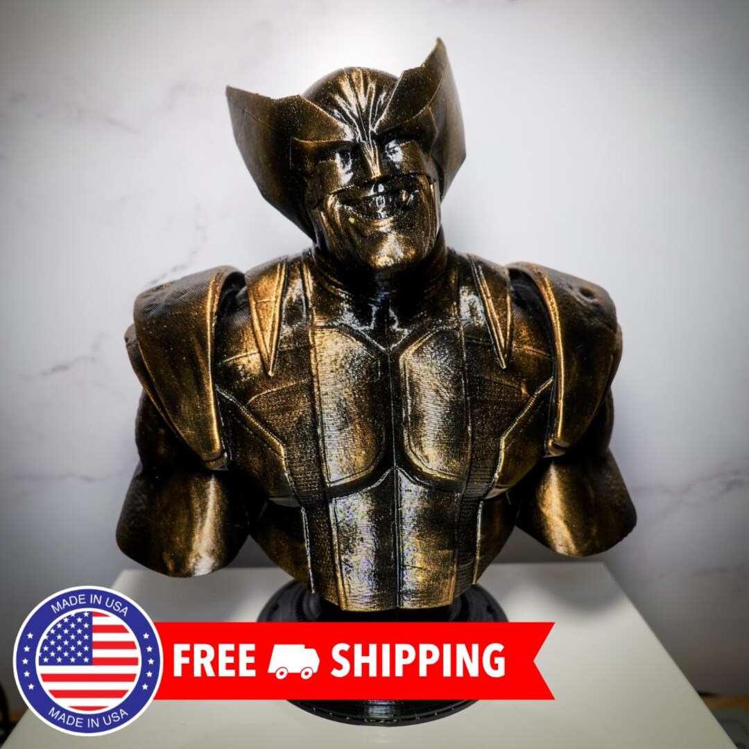 Wolverine Gold Antique Bust Handmade Marvel Inspired Statue Unique Desk ...