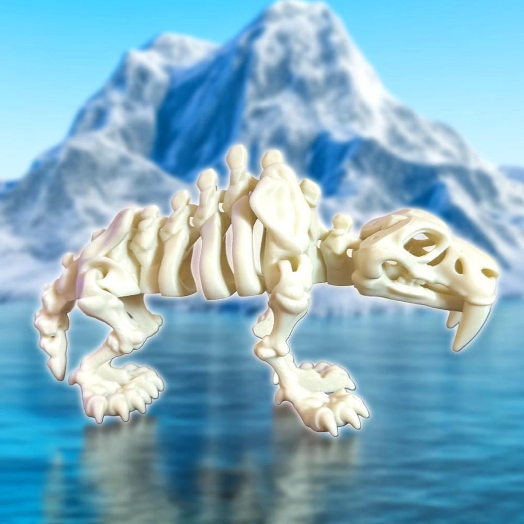 Sabertooth Tiger Skeleton Toy – Articulated Flexible Prehistoric Fossil ...