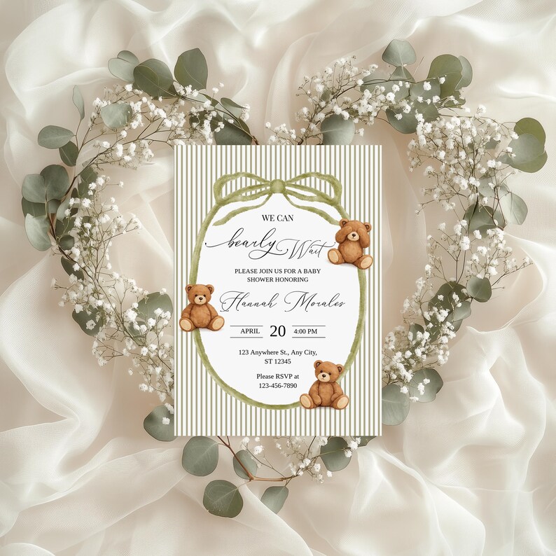 Editable Neutral Teddy Bear Baby Shower Invitation Template, We Can ...