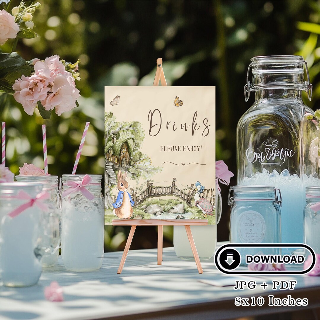 Peter Rabbit Food Drinks Station Sign, Blue Baby Shower Sign Food Table ...