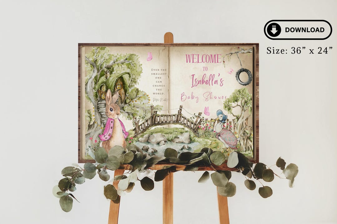 Personalized Peter Rabbit Welcome Sign - Bunny Baby Shower Welcome Sign ...