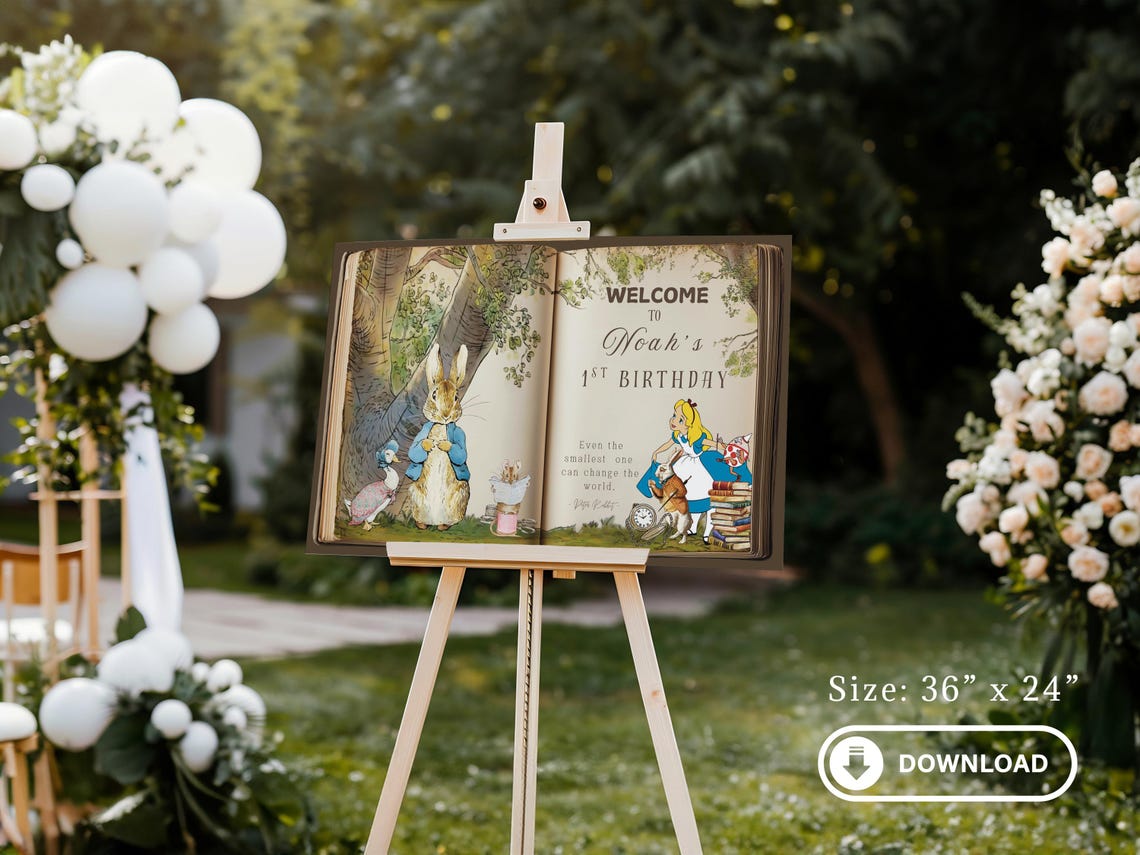 Personalized Storybook Birthday Welcome Sign - Open Book Storybook ...