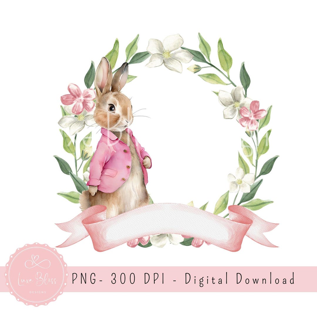Pink Peter Rabbit PNG, Classic Rabbit Wreath Design, Birthday Baby ...