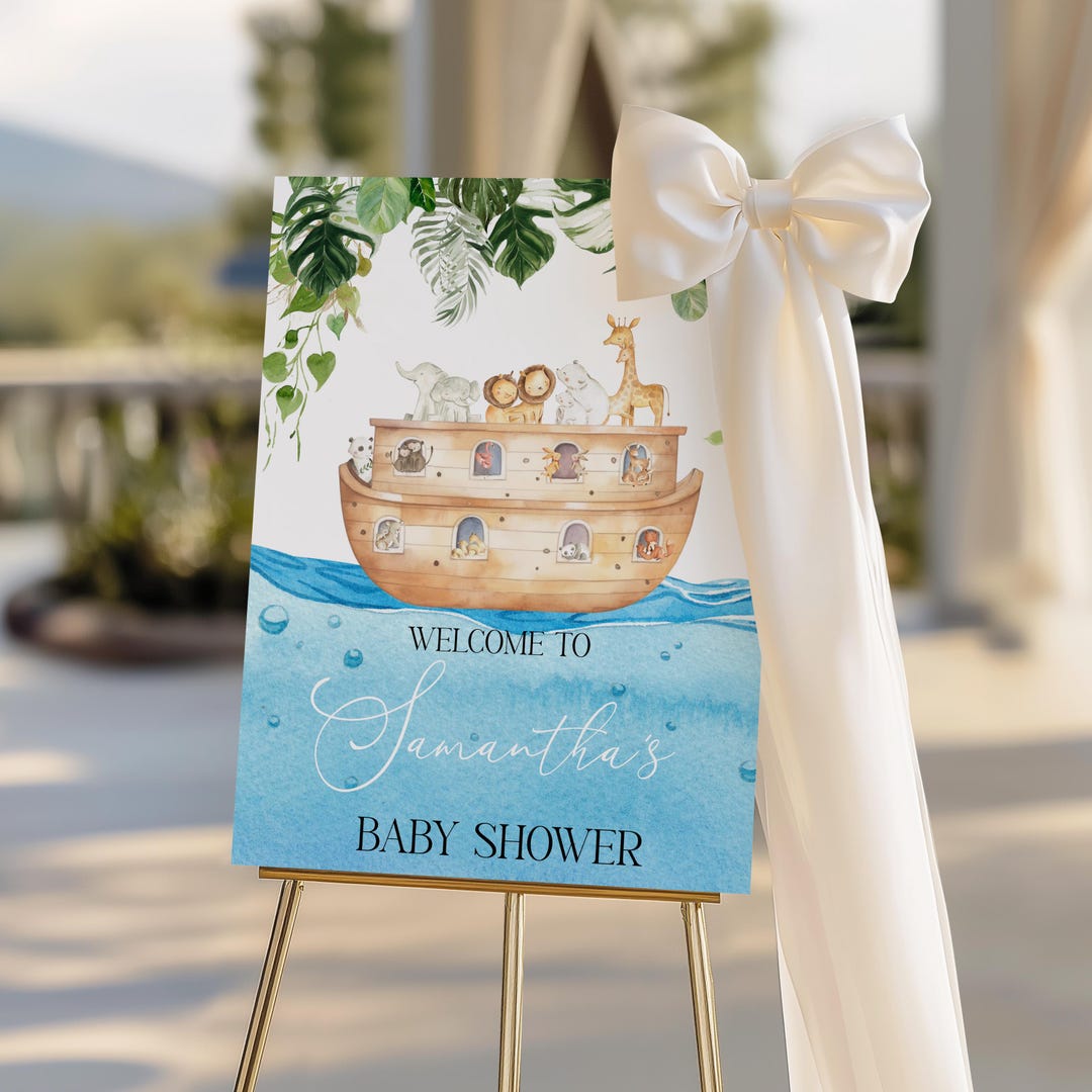 Noah's Ark Baby Shower Welcome Sign, Custom Editable Printable, Animal ...