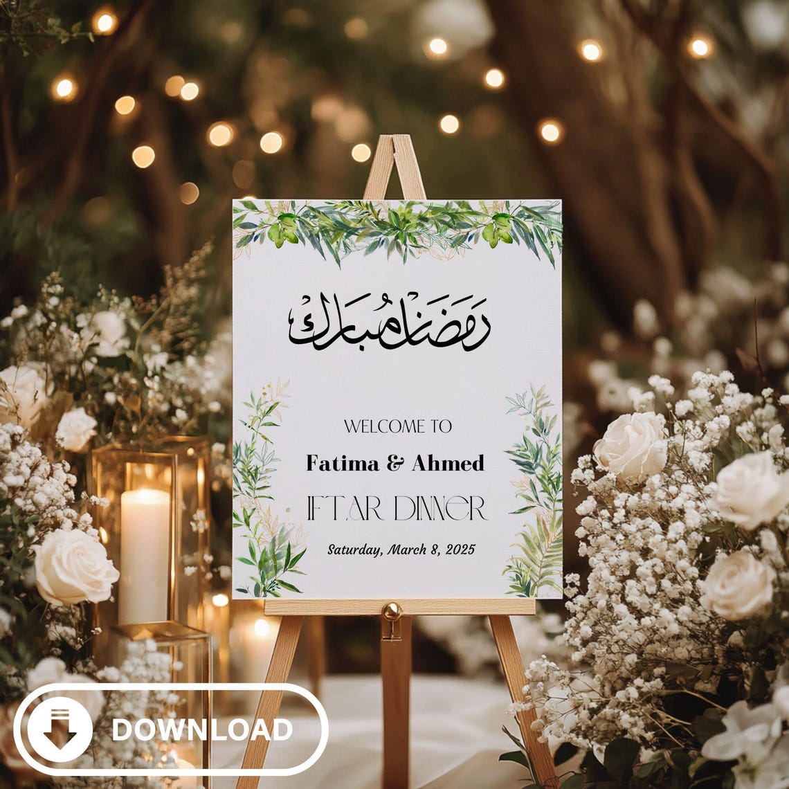 Minimal Greenery Iftar Welcome Sign – Personalized Eid Dinner Poster ...