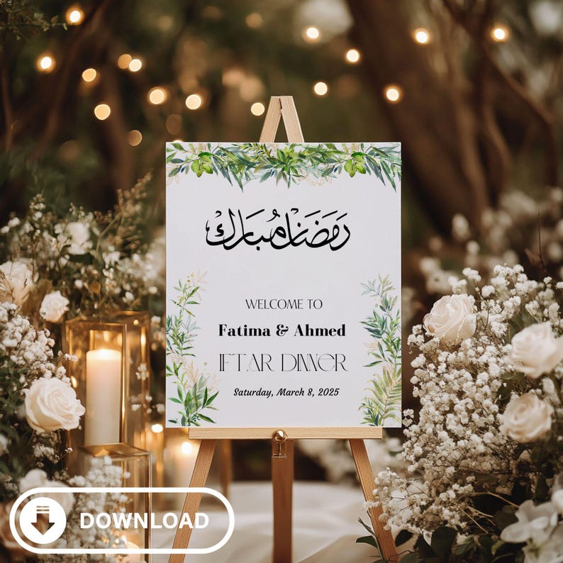 Minimal Greenery Iftar Welcome Sign – Personalized Eid Dinner Poster ...