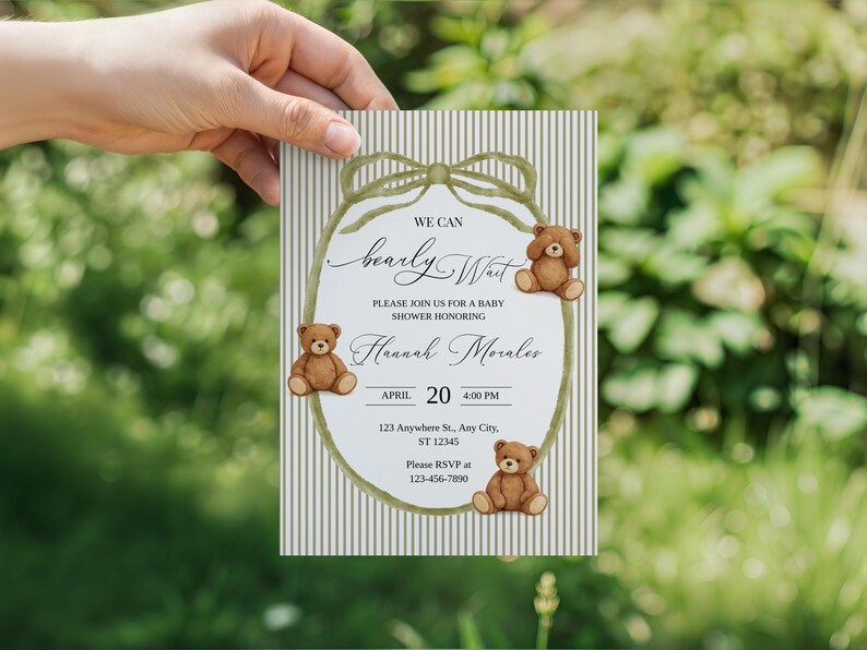 Editable Neutral Teddy Bear Baby Shower Invitation Template, We Can ...