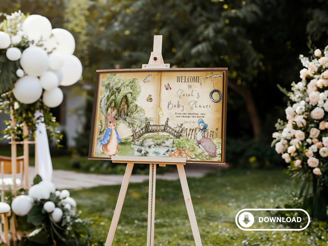 Personalized Peter Rabbit Welcome Sign - Bunny Baby Shower Welcome Sign ...