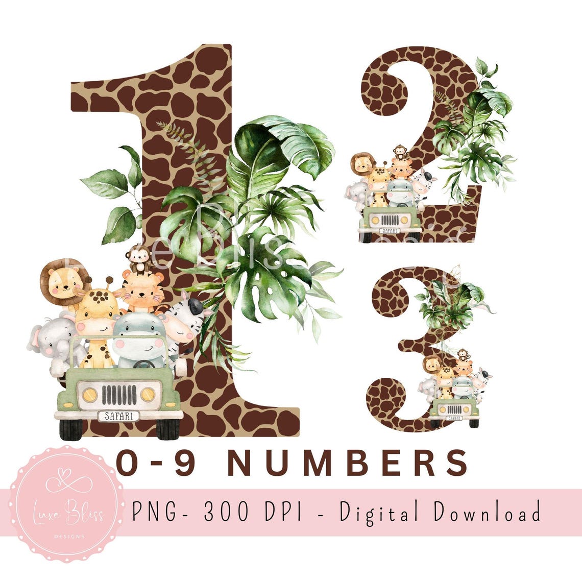 Safari Jungle Animal Print Numbers 0-9 | Giraffe Print Digital Numbers ...