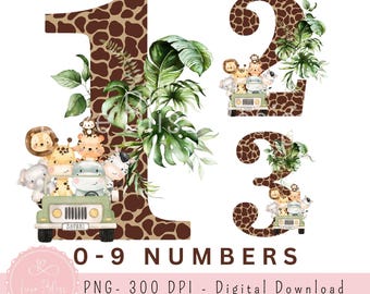 Safari Jungle Animal Print Numbers 0-9 | Giraffe Print Digital Numbers ...
