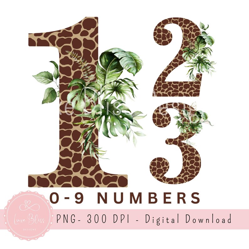 Safari Jungle Animal Print Numbers 0-9 | Giraffe Print Digital Numbers ...