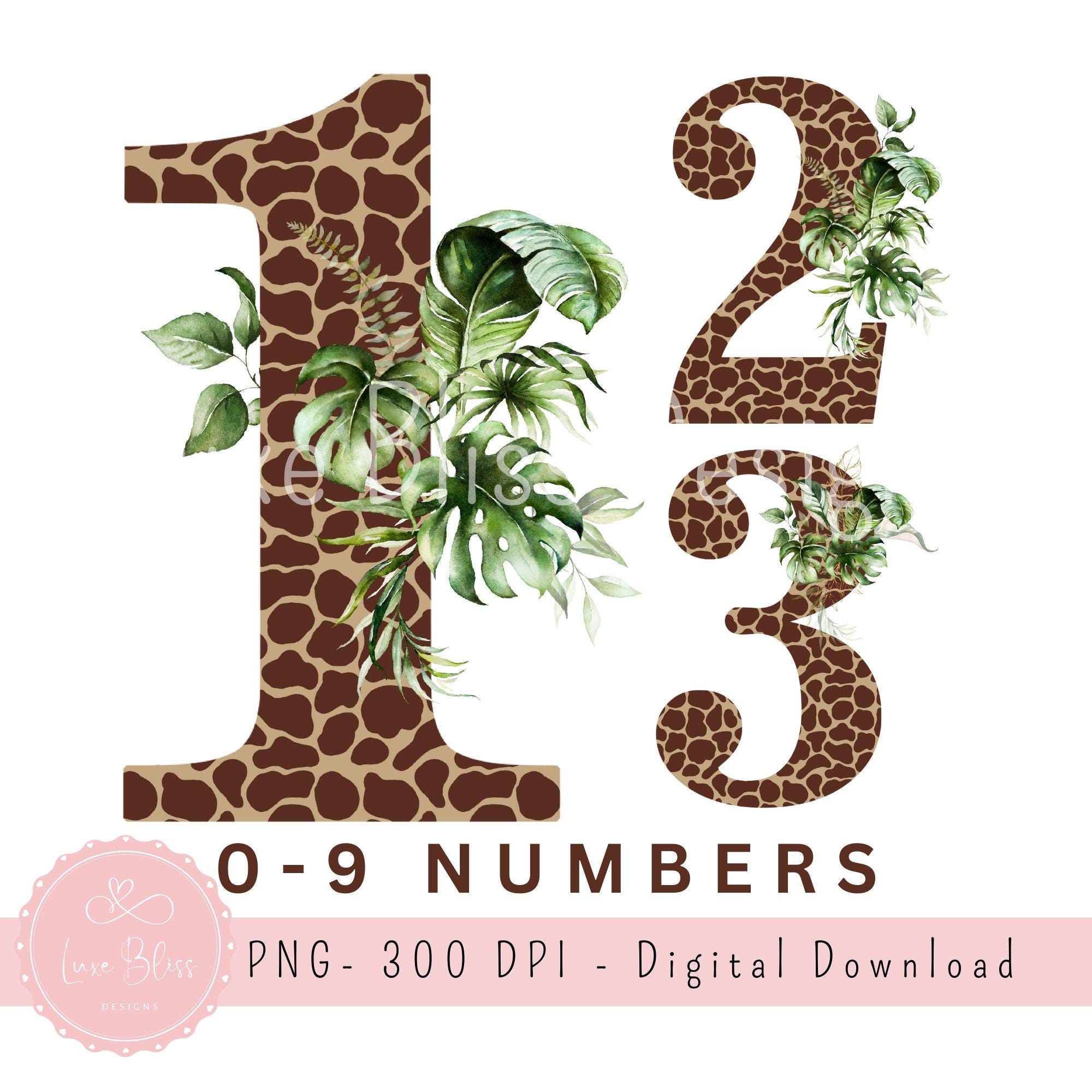 Safari Jungle Animal Print Numbers 0-9 | Giraffe Print Digital Numbers ...