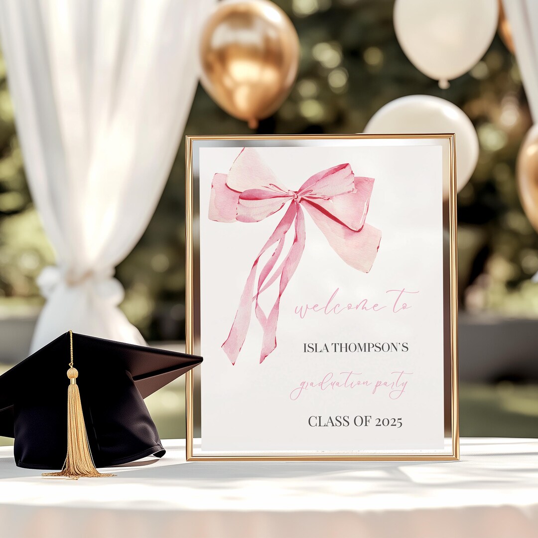 Pink Bow Graduation Party Welcome Sign, Custom Graduation Welcome ...