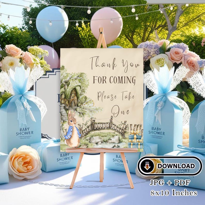 Personalized Peter Rabbit Welcome Sign - Bunny Baby Shower Welcome Sign ...