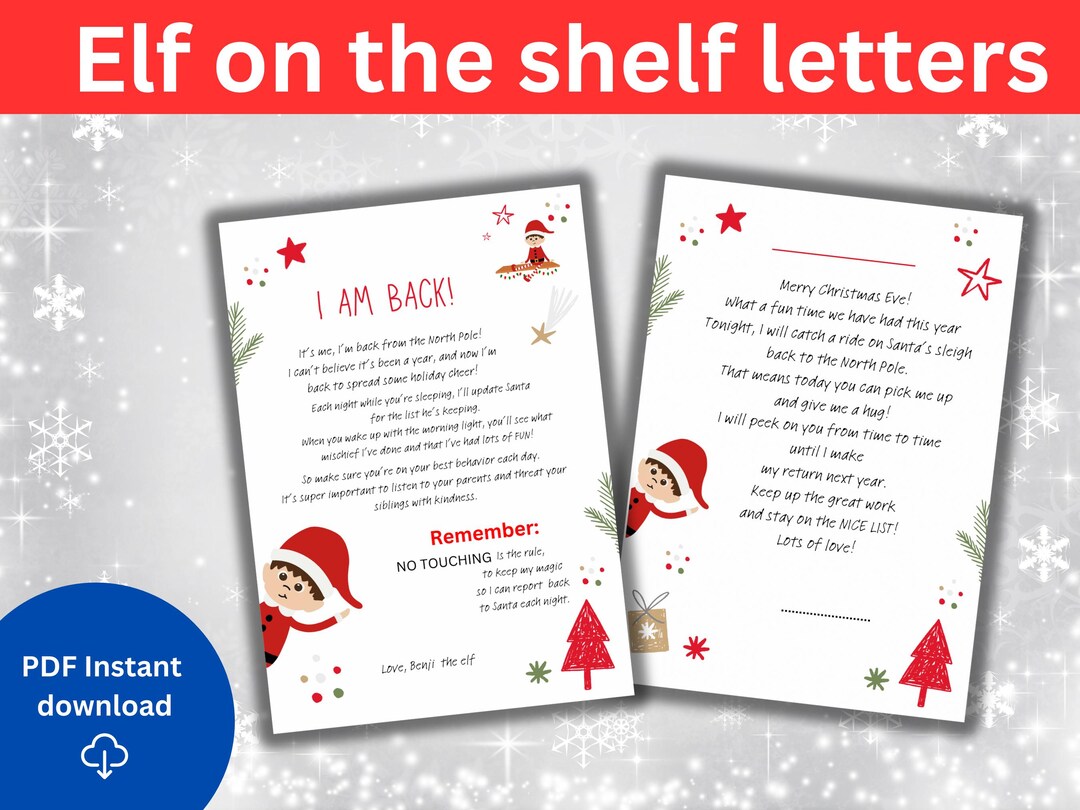Elf on the Shelf Printable Letters, Return Letter and Going Back Letter ...