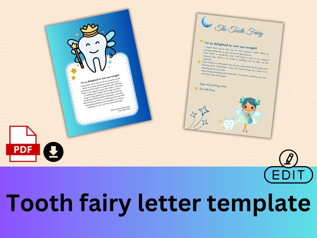 Editable Tooth Fairy Letter Template, PDF File, Tooth Fairy Letter ...