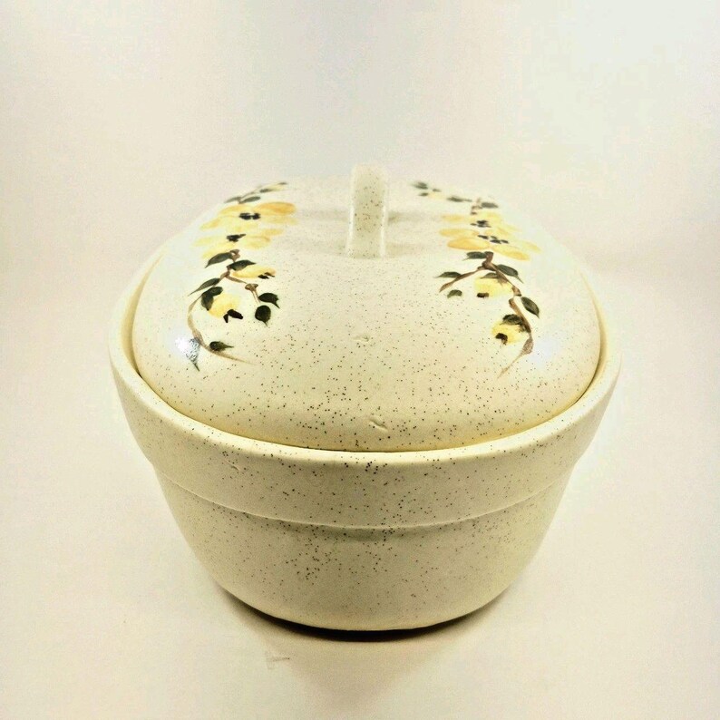 Vintage Studio Pottery Casserole Dish: Hand-painted Floral Stoneware ...