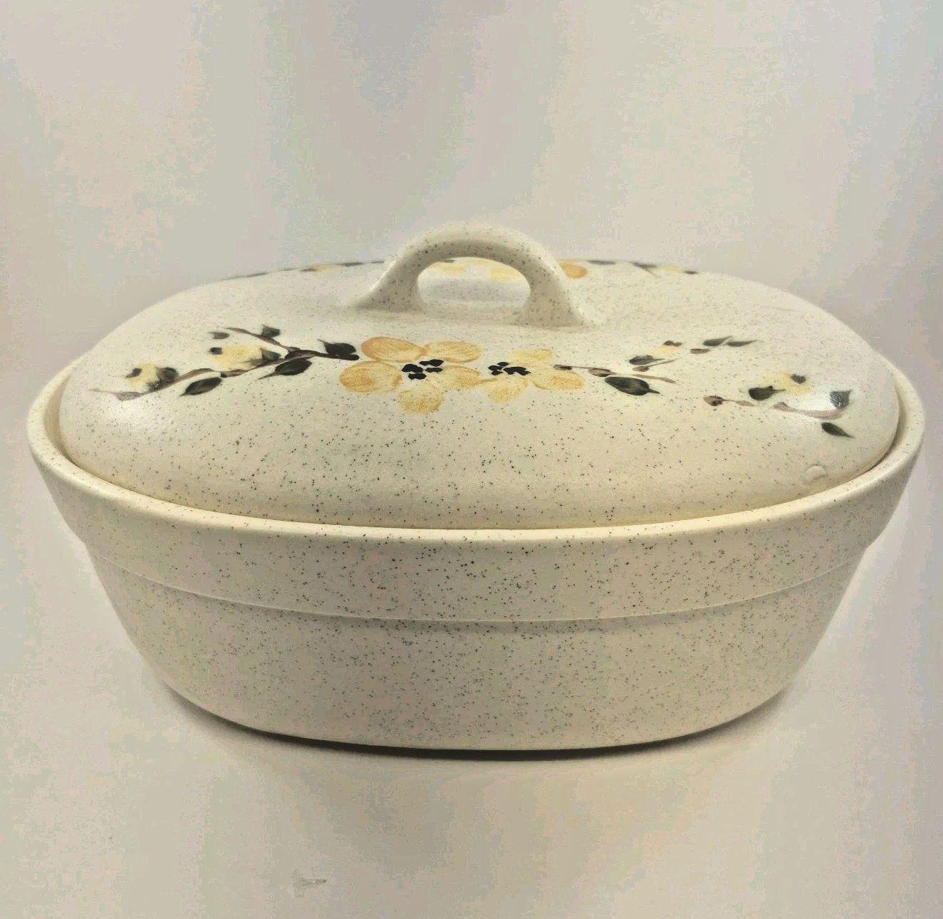 Vintage Studio Pottery Casserole Dish: Hand-painted Floral Stoneware ...