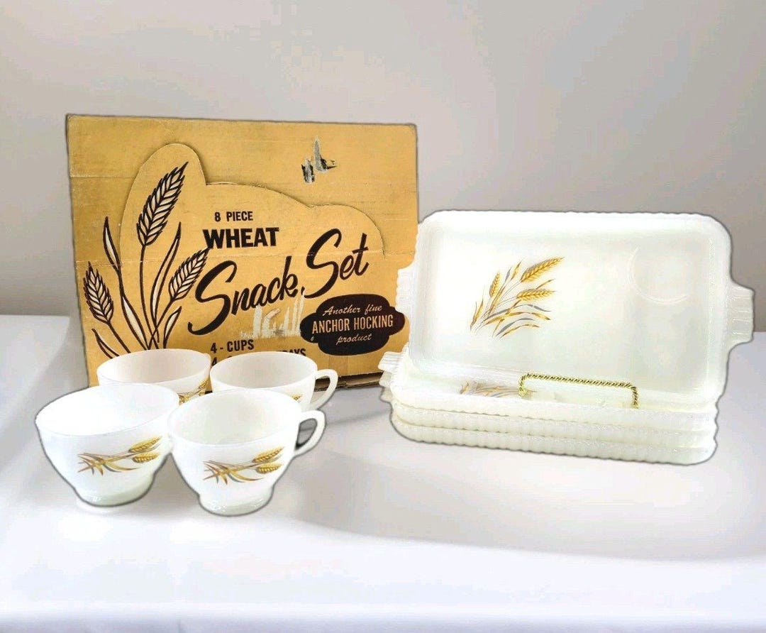 Vintage Anchor Hocking Milk Glass Snack Set: Wheat Pattern, 8-piece - Etsy
