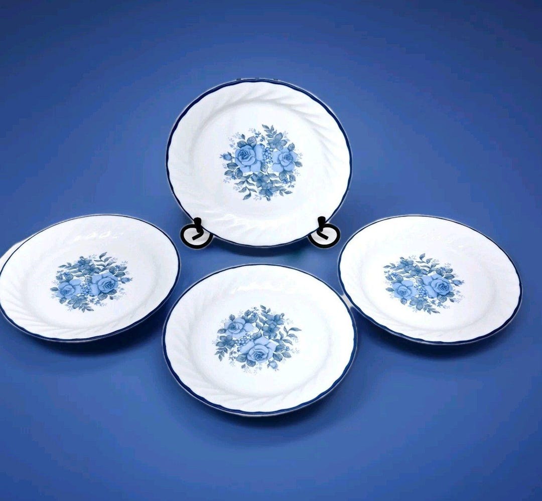 Vintage Corelle Blue Velvet Rose Swirl Dinnerware 6.25 Inch Dessert ...