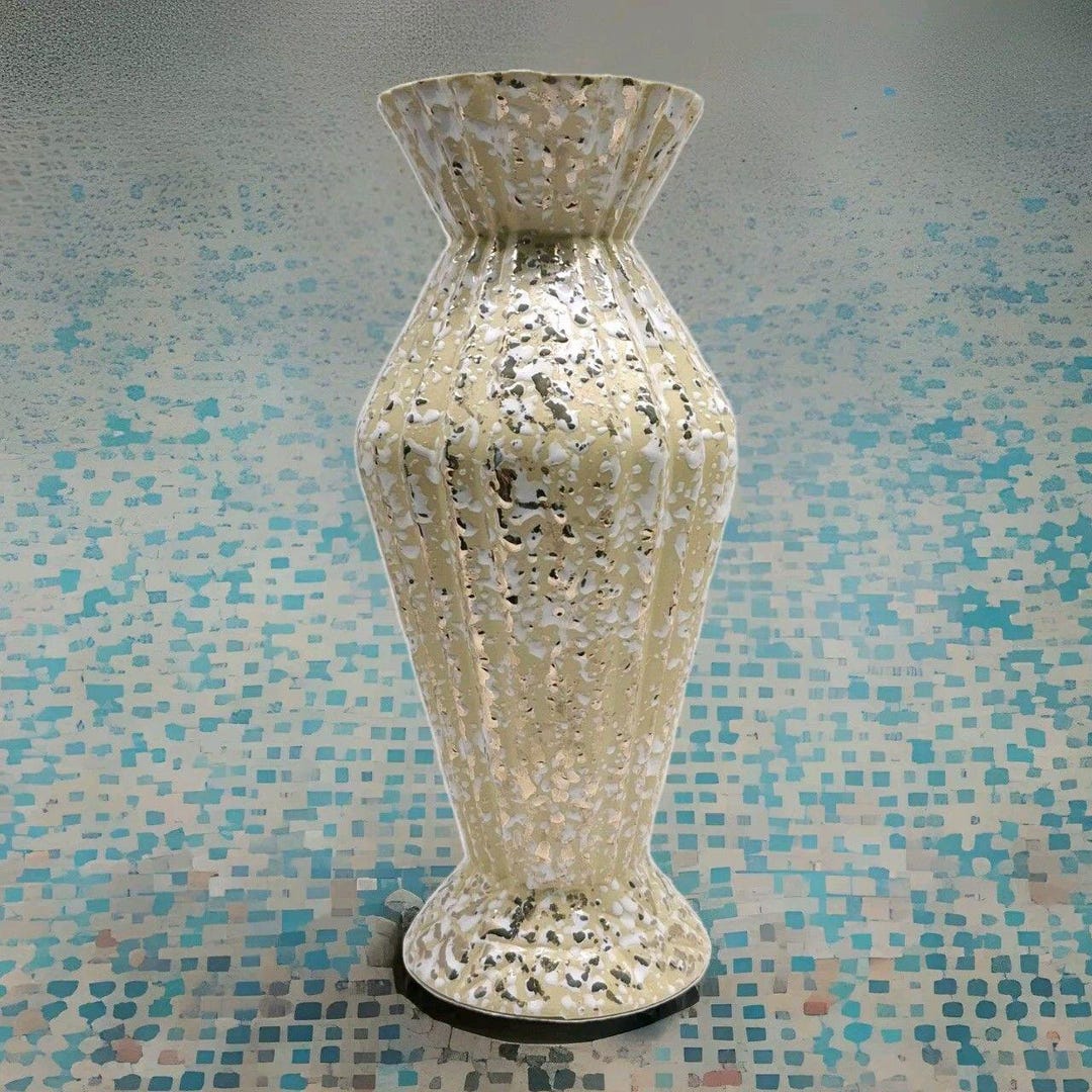 Savoy Pottery Splatter Vase 12" - Beige W/ Gold & White - Mid Century ...