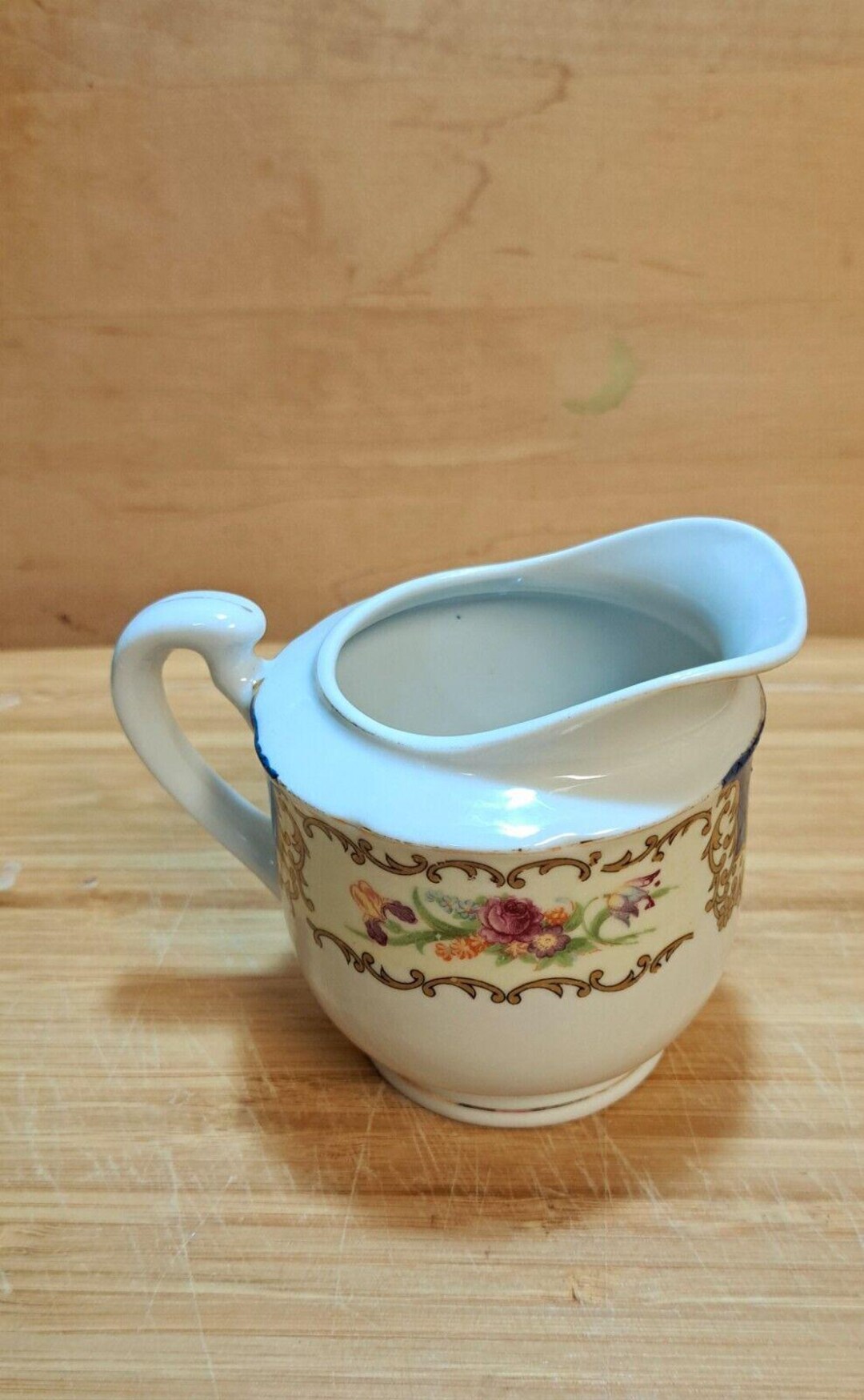 Vintage Floral Cream Pitcher || Small || White With Gold Trim || Made ...