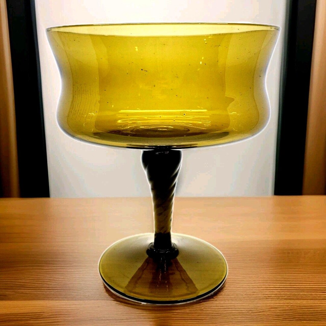 Vintage MCM Avocado Green Glass Panel Optic Pedestal/footed Bowl With ...