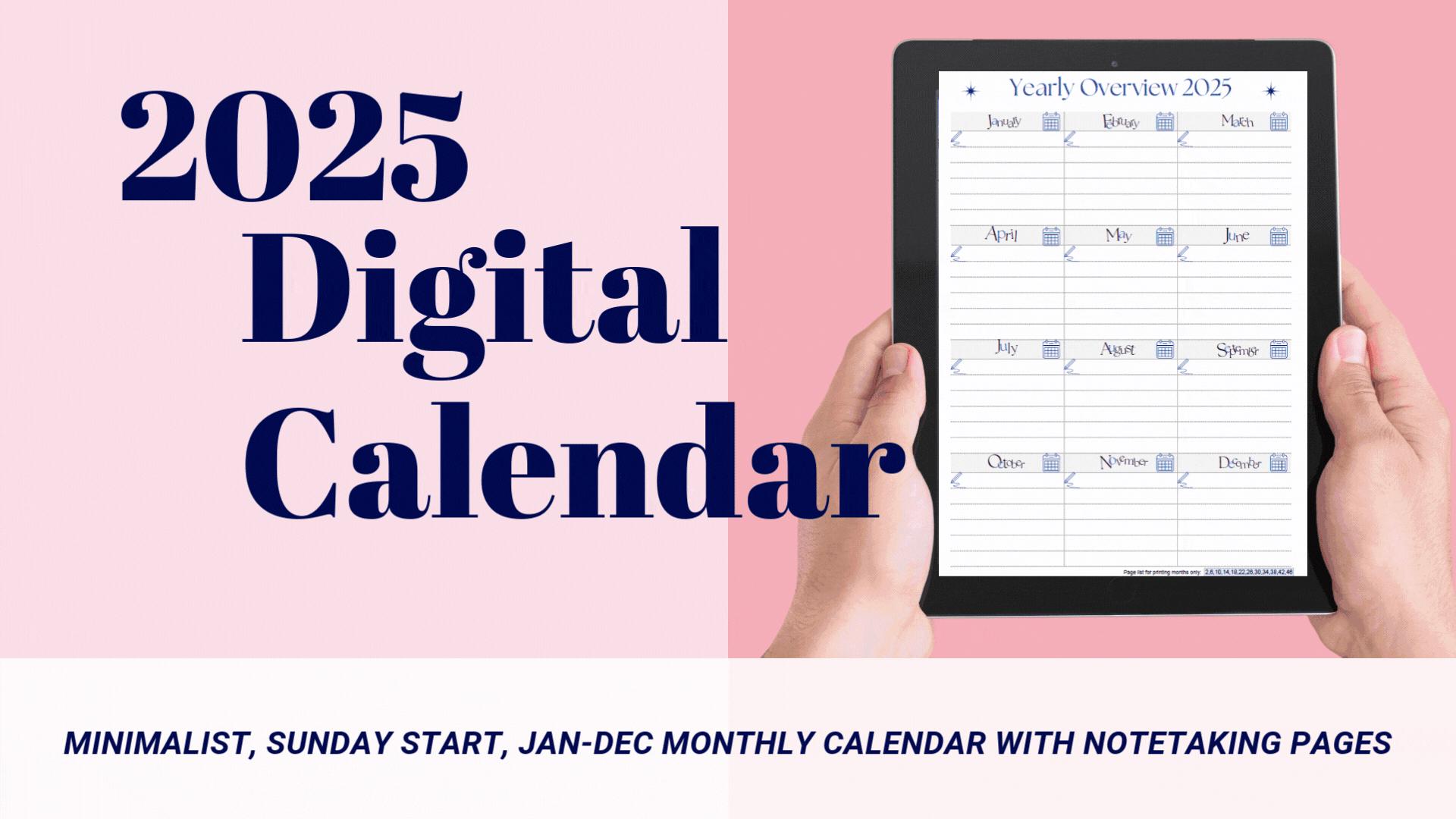 2025 Dated Digital Calendar, Goodnotes Adobe Reader PDF Annotation ...