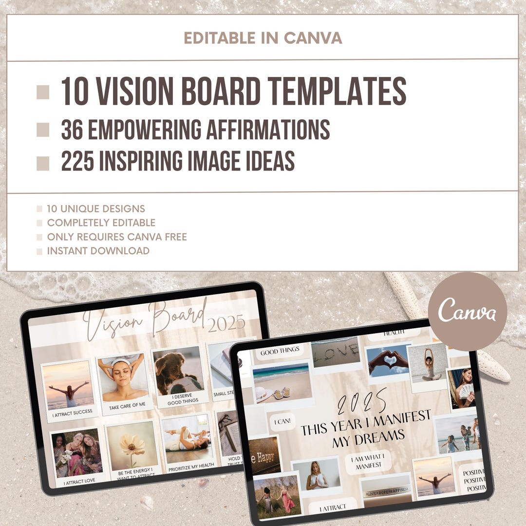 Vision Board Template | Digital Vision Board Kit | Vision Board ...