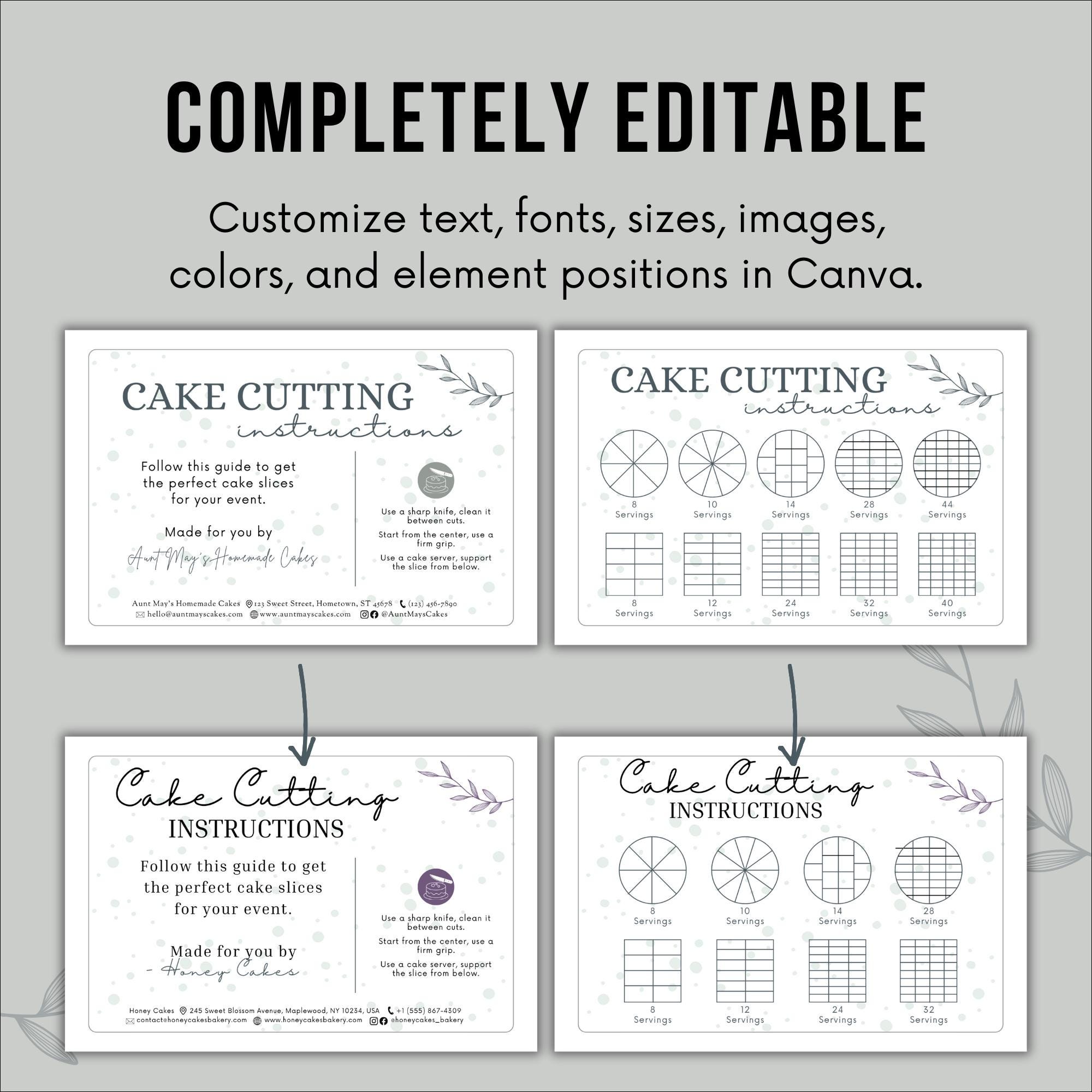Cake Cutting Card, Cutting Guide Instruction, Editable Canva Template ...