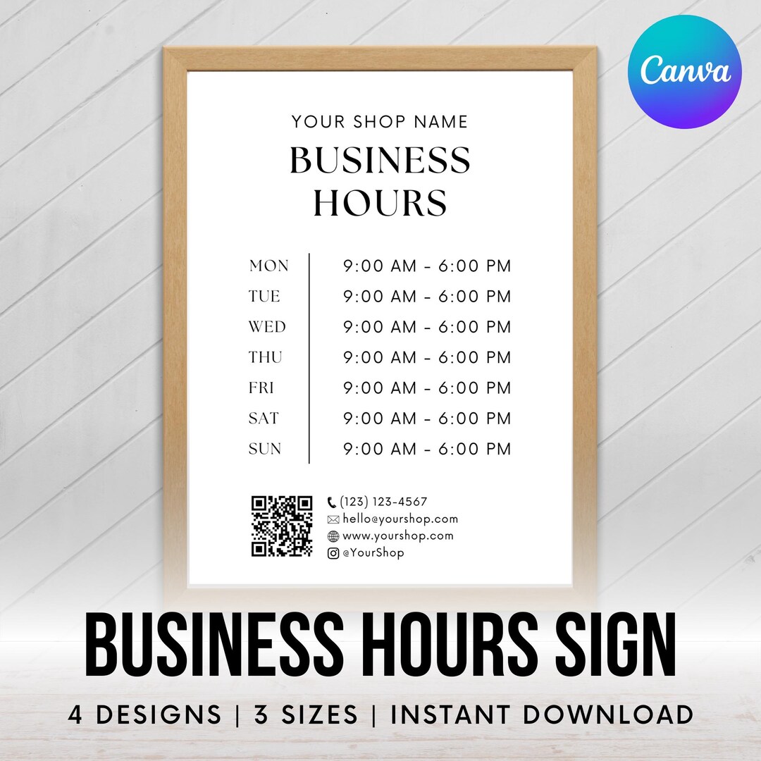 Business Hours Sign, Open Closed Sign, Small Business Printable, Canva ...