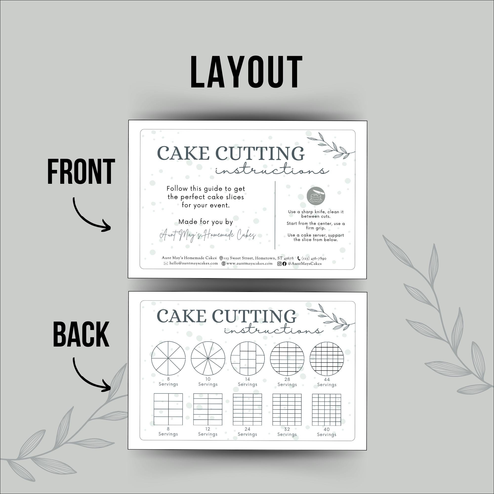 Cake Cutting Card, Cutting Guide Instruction, Editable Canva Template ...