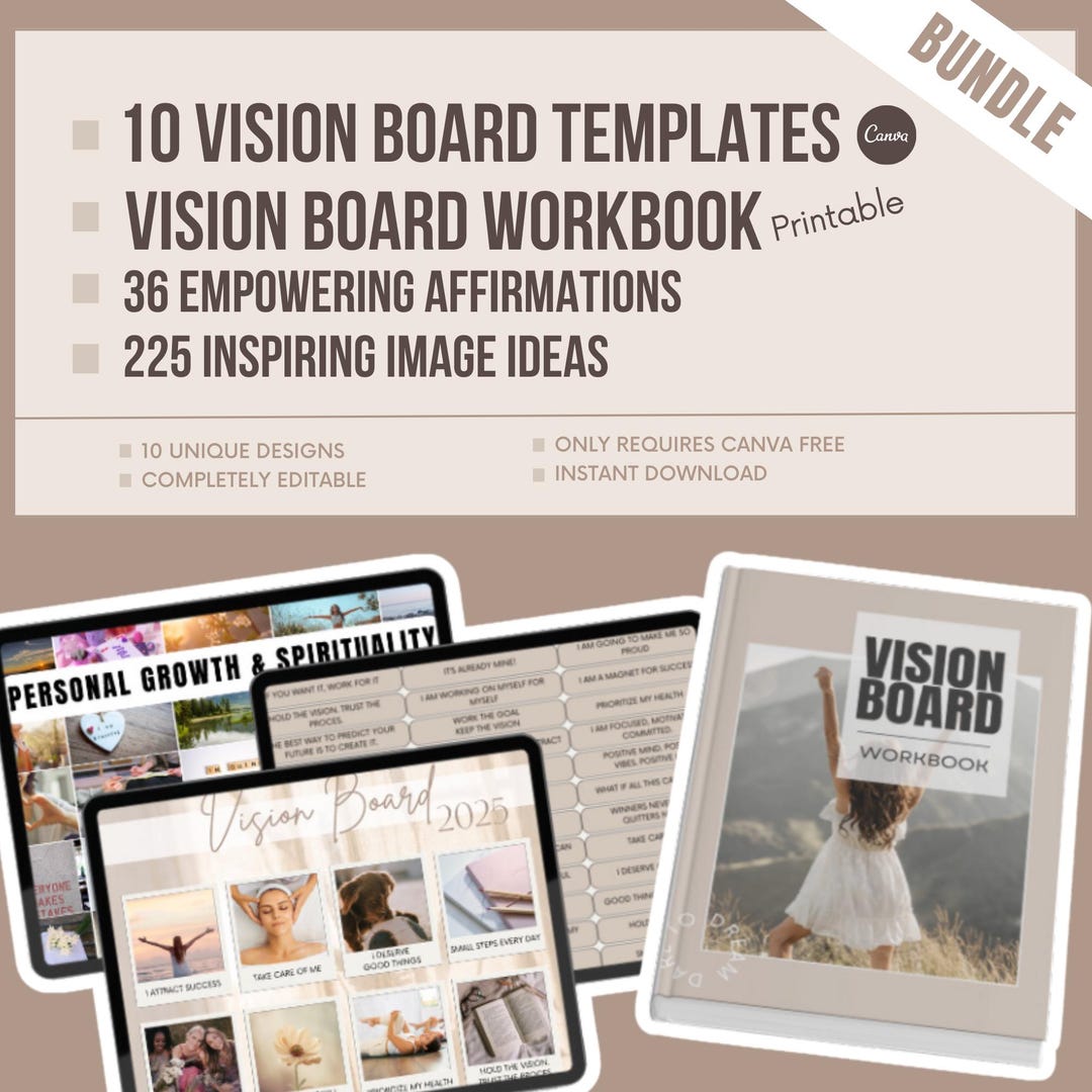 Vision Board Bundle | Vision Board Kit With Workbook | Digital Vision ...