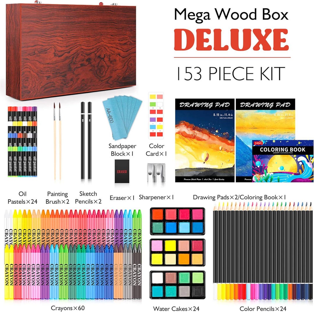 Wooden 153-pack Deluxe Wooden Art Set Crafts Drawing Painting Coloring ...