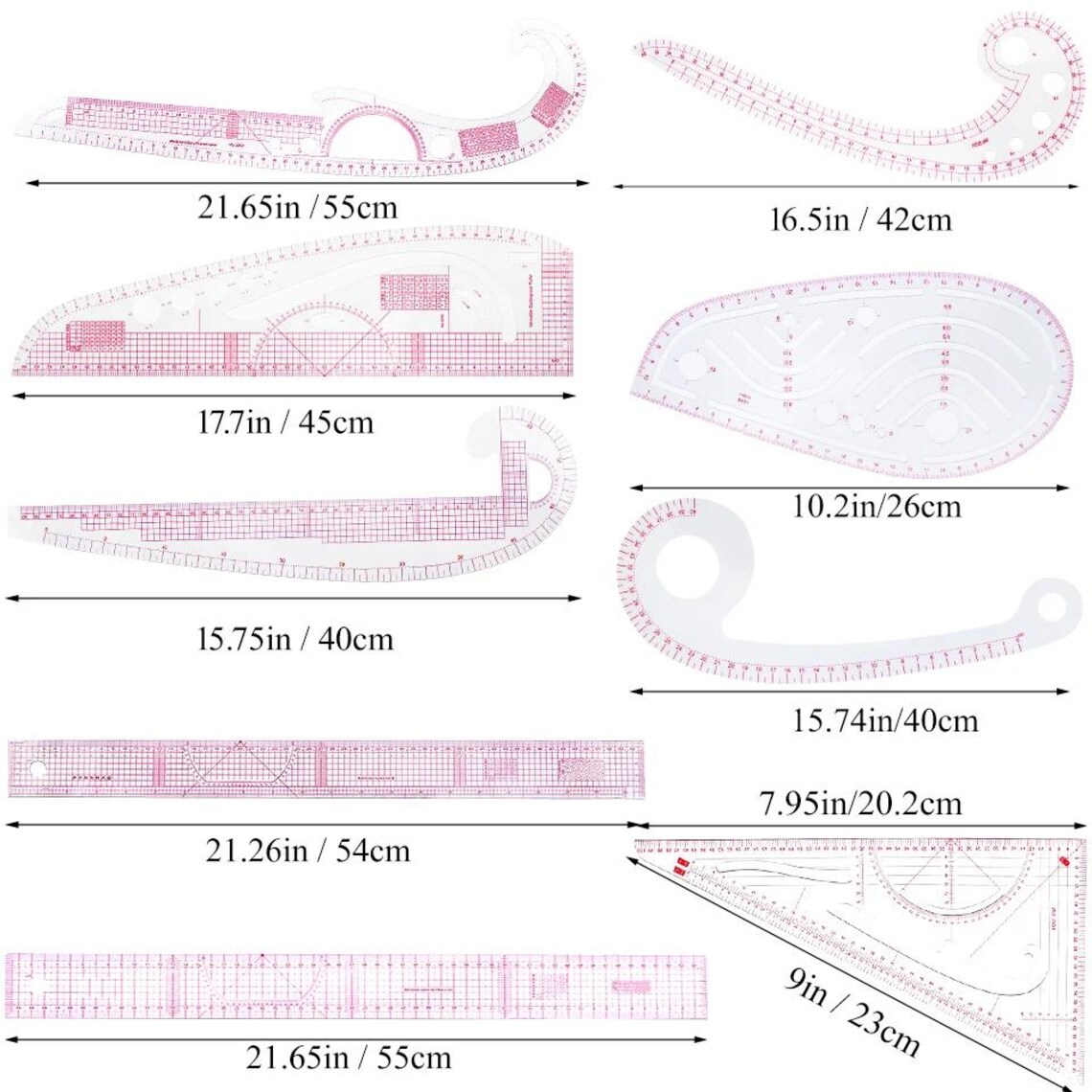 11pcs Multifunctional French Curve Ruler Soft Plastic Patchwork Ruler ...