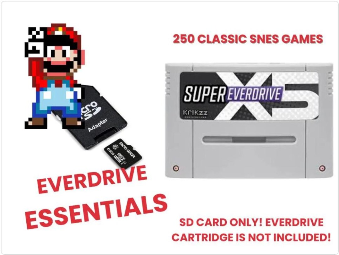 SNES Everdrive Essentials SD Card for Super NES Flash Cart With Games ...