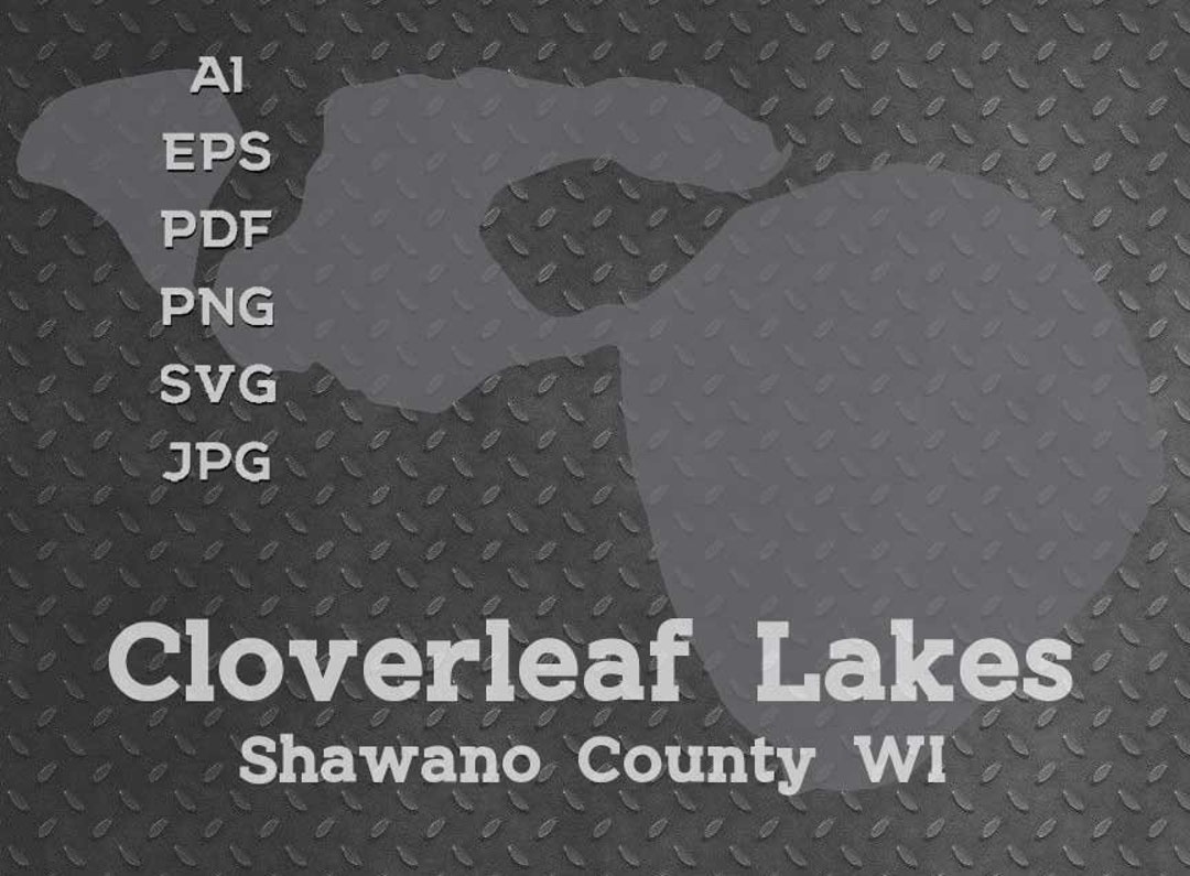 Cloverleaf Chain Lakes Map Silhouette: Shawano County, WI (digital ...