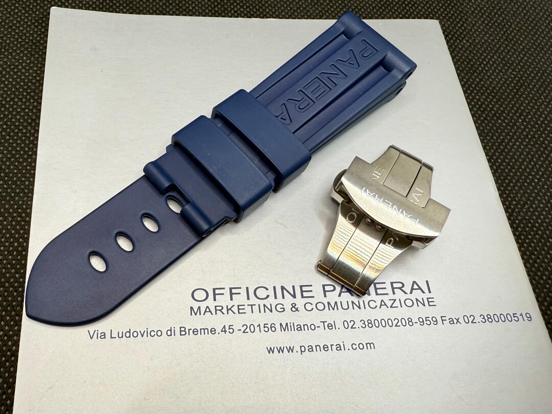 24x22mm Officine Panerai Dark Blue Rubber Strap for Deployment MXE0BSB3 ...