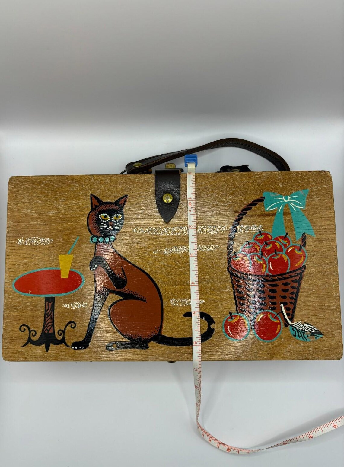 Vintage by SIMON Siamese Cat Apples Purse Hand Painted Wood Handbag ...