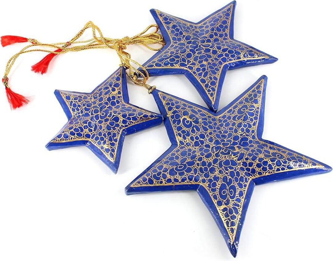 Handmade Christmas Star Set Floral Holiday Tree Decorations Unique ...