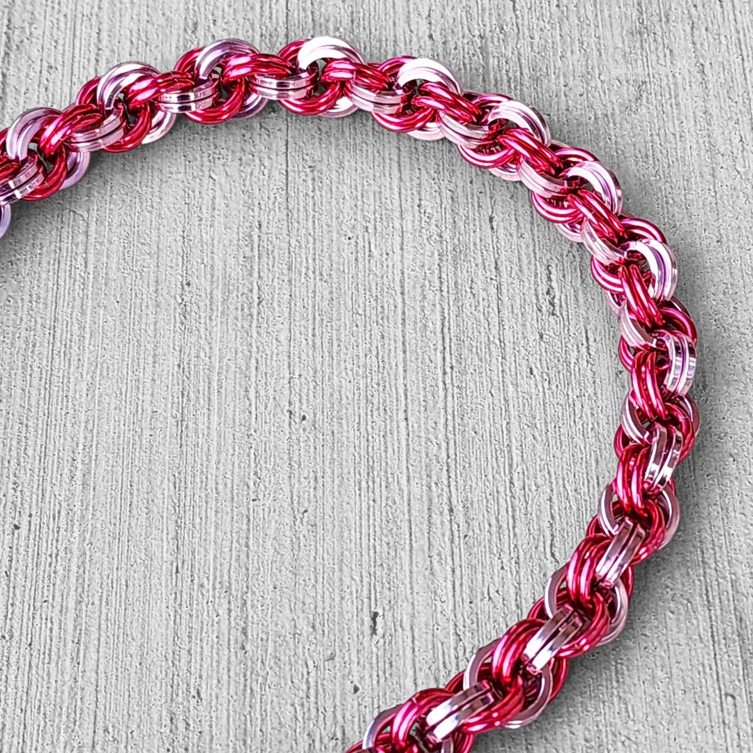 Double Spiral Chainmail Chain/collar With Square Pink and Round Pink ...
